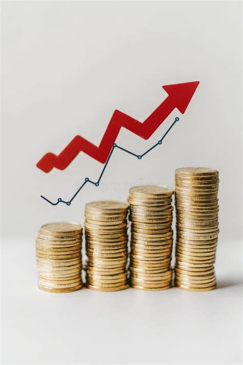 Tall Stacks Of Coins Layered In Gold With A Dramatic Red Upward Arrow