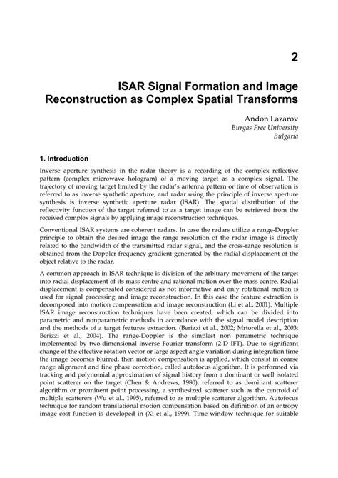 Pdf Isar Signal Formation And Image Reconstruction As Complex Spatial Transforms