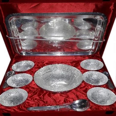 Silver Plated Tray Bowl Spoon Set At Rs 3300box Brass Bowl Set For