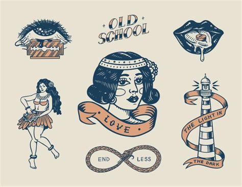 Old School Tattoo Seamless Pattern Hawaiian Hula Vector Image