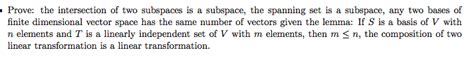 Solved Prove The Intersection Of Two Subspaces Is A