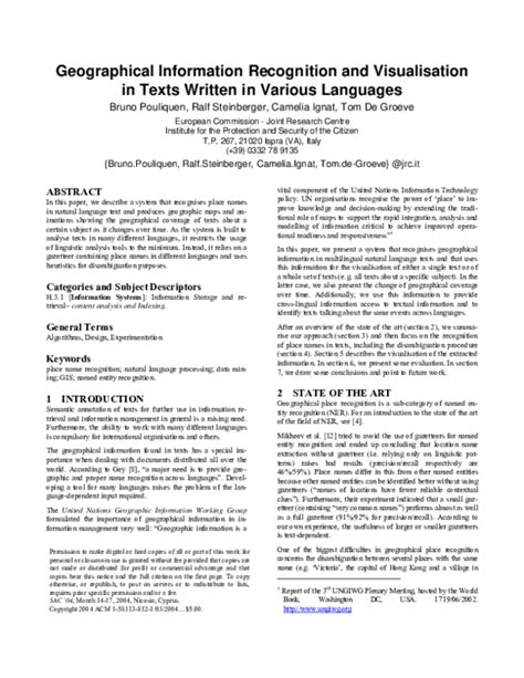 Pdf Geographical Information Recognition And Visualization In Texts Written In Various