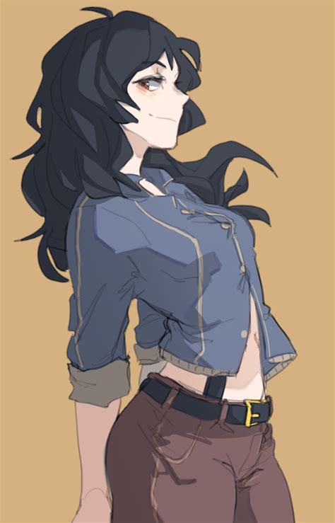Safebooru 1girl Ahoge Arched Back Bangs Belt Black Belt Black Hair