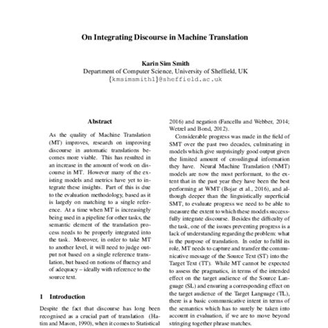 On Integrating Discourse In Machine Translation Acl Anthology
