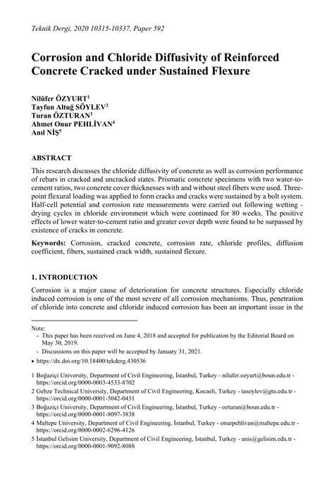 Pdf Corrosion And Chloride Diffusivity Of Reinforced Concrete Cracked Under Sustained Flexure
