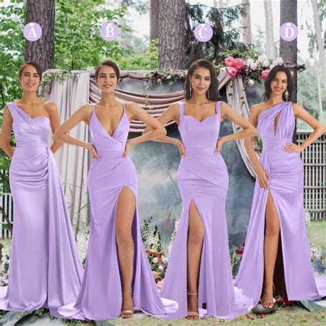 Mismatched Lilac Sexy Side Slit Mermaid Soft Satin Long Bridesmaid Dre