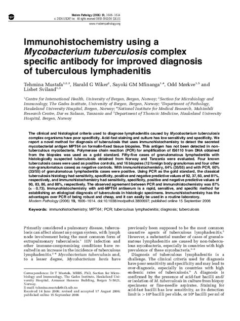 Pdf Immunohistochemistry Using A Mycobacterium Tuberculosis Complex