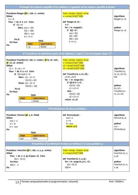 3 ème Sc Informatique Algorithme Et Programmation 🤍matière Algorithme Python 🤍résumé Du Python