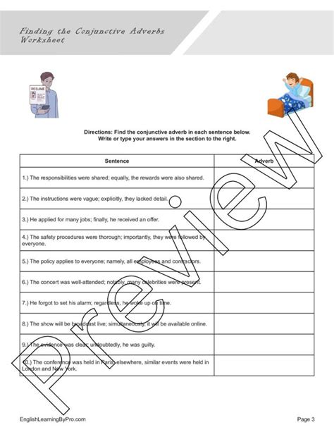Finding The Conjunctive Adverbs Worksheet Editable Fillable