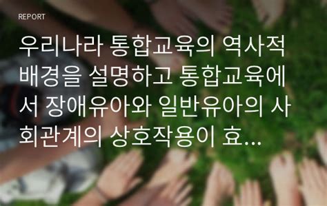 우리나라 통합교육의 역사적 배경을 설명하고 통합교육에서 장애유아와 일반유아의 사회관계의 상호작용이 효과적으로 레포트