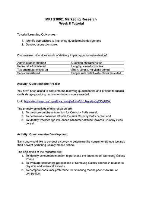 week 8 tutorial questions mktg1002 marketing research week 8