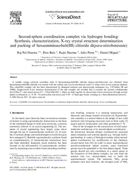 Pdf Second Sphere Coordination Complex Via Hydrogen Bonding