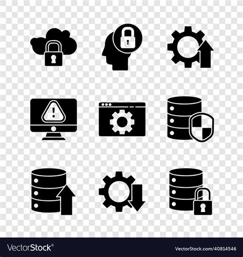 Set Cloud Computing Lock Human Head With Arrow Vector Image