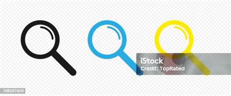 웹 컴퓨터 및 모바일 앱용 유리 아이콘 벡터 설정 확대 투명 한 배경에 격리 된 검정 파란색 및 노란색 줌 기호 벡터 Eps 10 돋보기 광학 기기에 대한 스톡 벡터 아트