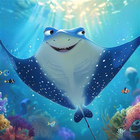 A Highly Detailed And Accurate Portrait Of Mr Ray From Finding Nemo The Blue And White Spotted