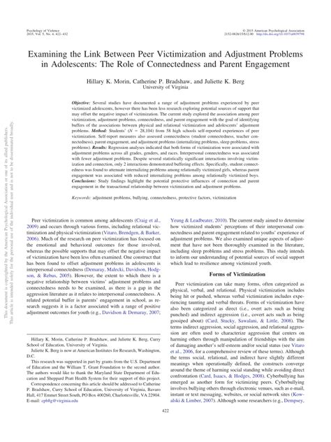 Examining The Link Between Peer Victimization And Adjustment Problems In Adolescents The Role