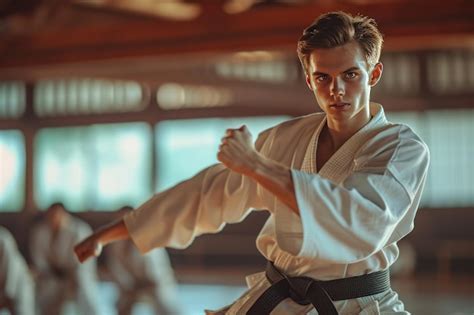 Premium Photo A Karate Asian Martial Art Training In A Dojo Ai Generative