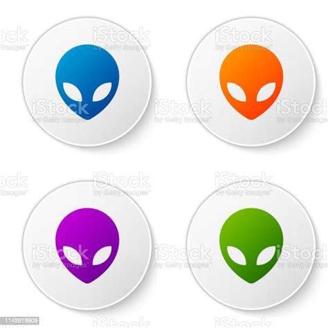색상 외계인 아이콘 흰색 배경에 고립입니다 외계 외계 얼굴 또는 머리 기호입니다 원 버튼의 색상 아이콘을 설정 합니다 벡터 일러스트 개념에 대한 스톡 벡터 아트 및 기타