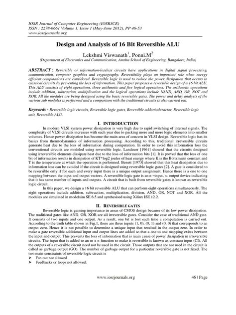 Vhdl 16 Bit Reversible Alu Pdf Electronic Circuits Digital Electronics