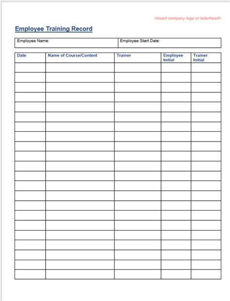 Job Training Record Track Daily Skills Training On The Job Training