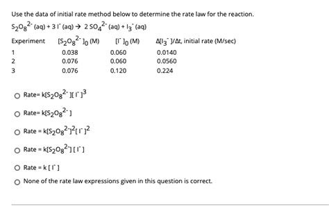 Solved Use The Data Of Initial Rate Method Below To