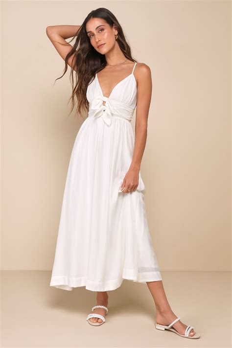White Midi Dress Bow Midi Dress Sleeveless Midi Dress Lulus