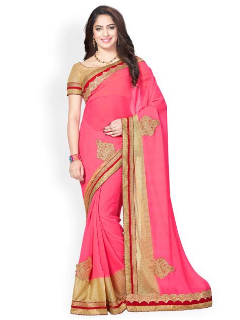Buy Saree Swarg Pink Embellished Faux Chiffon Saree Sarees For Women