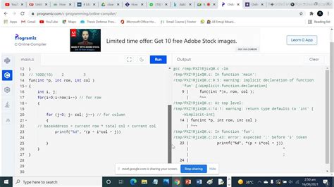 Data Structures And Algorithms Passing 2d Array To A Function Pointer