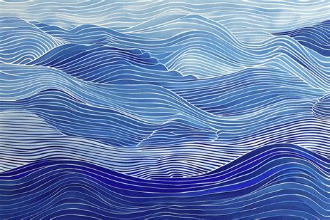Abstract Blue Waves Pattern Depicting Serene Ocean Movement Digital Art By Sevildzhan Hasan