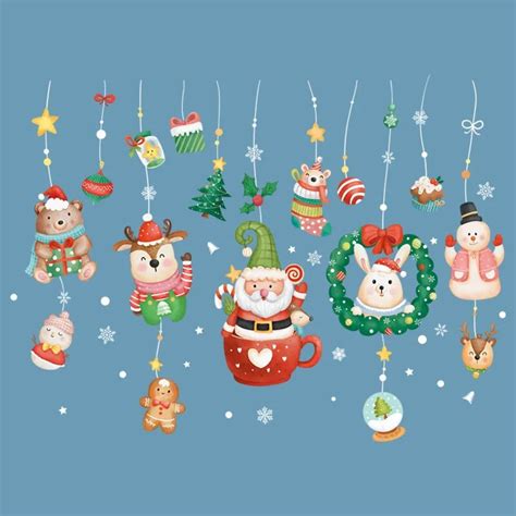 Badu Bg Карикатура Коледен стикер за прозорец Ноел Стъклен декор за