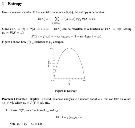 Solved 1 Entropy Given A Random Variable X That Can Take On