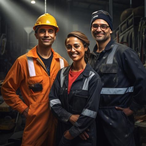 Premium AI Image Factory Workers Happily Work Together Generative AI