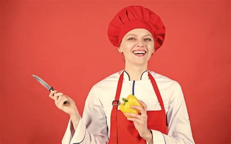 Premium Photo Be Careful While Cut Chef Cut Vegetables Woman Chef