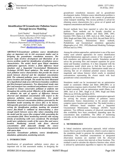 Pdf Identification Of Groundwater Pollution Source Through Inverse