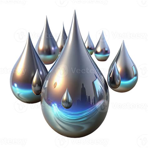 extraordinary minimalist Liquid mercury droplets, suspended in mid air, reflecting distorted ...