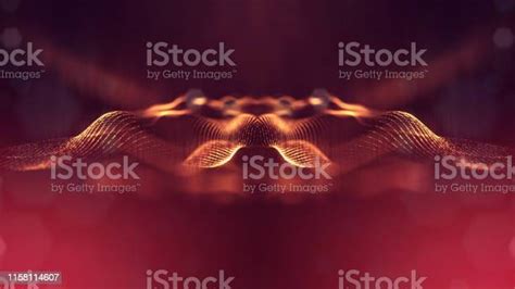 피사계 심도 보케를 가진 빛나는 입자의 3d 렌더링 배경 마이크로 월드 또는 공상 과학 테마 파티클은 선과 3d 표면 그리드를