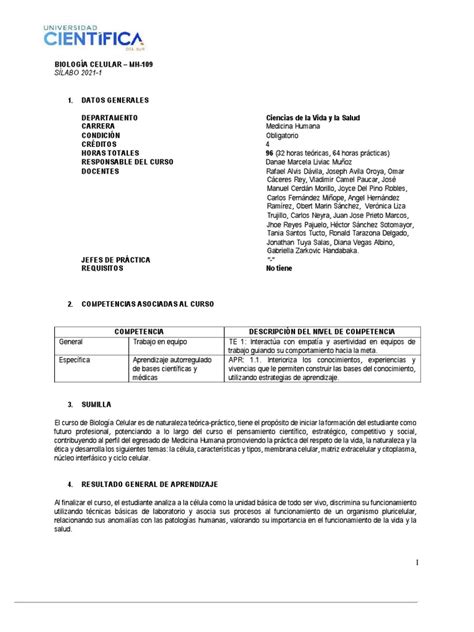Silabo Biologia Celular 2021 I Compress Pdf
