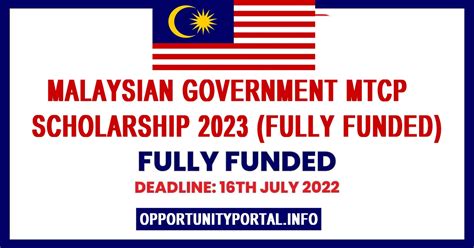 Malaysian Government Mtcp Scholarship 2023 Fully Funded Opportunity