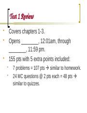 Test1Review Ppt Test 1 Review Covers Chapters 1 3 Opens 12 01am