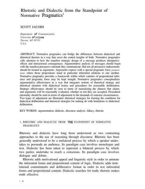 Pdf Rhetoric And Dialectic From The Standpoint Of Normative Pragmatics