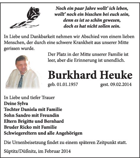 Traueranzeigen Von Burkhard Heuke Abschied Nehmen De