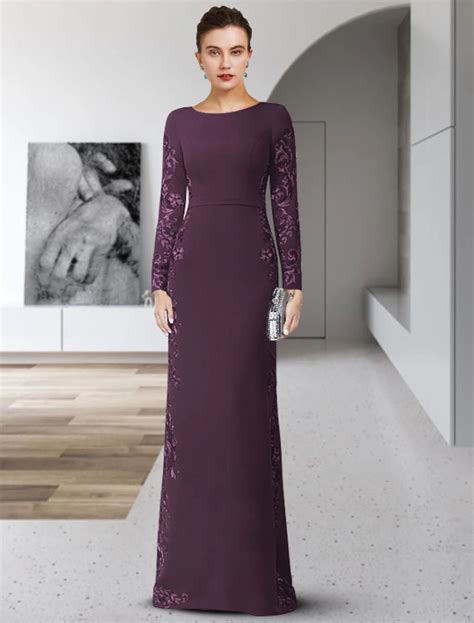 Sheath Column Mother Of The Bride Dress Elegant Jewel Neck Floor Len