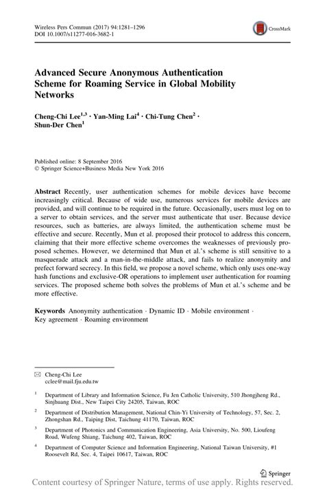 Advanced Secure Anonymous Authentication Scheme For Roaming Service In