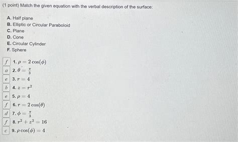 Solved 1 Point Match The Given Equation With The Verbal Chegg Com