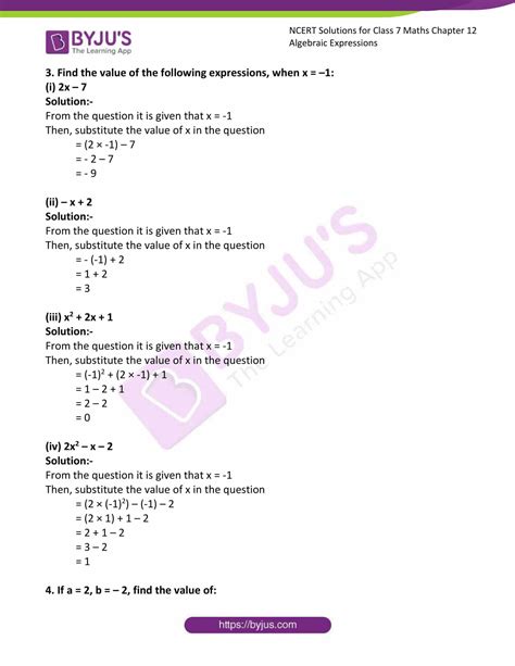 Ncert Solutions For Class 7 Maths Chapter 12 Algebraic Expressions