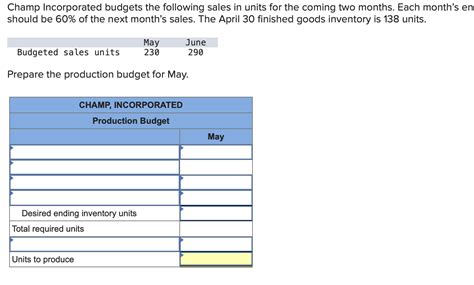 Solved Champ Incorporated Budgets The Following Sales In Chegg