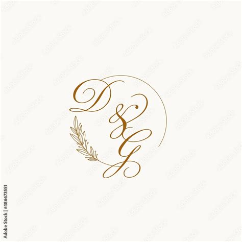 Initials Dg Wedding Monogram Logo With Leaves And Elegant Circular Lines Stock Vector Adobe Stock