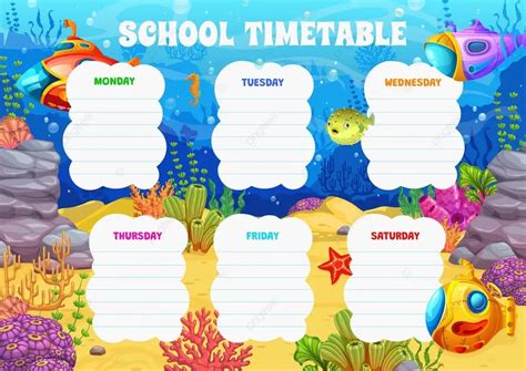 시간표 일정 잠수함이 있는 만화 수중 바다 풍경 학교 수업 주간 일정 벡터 환상적인 학교 만화 Png 일러스트 및 벡터 에 대한 무료 다운로드 Pngtree