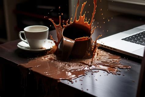 Premium Photo Coffee Disaster A Desktop S Unexpected Encounter