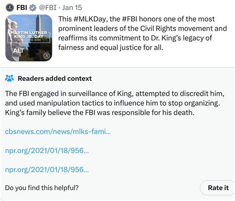 Fbi Fbi Honors Dr King On Mlk Day R Communitynotes